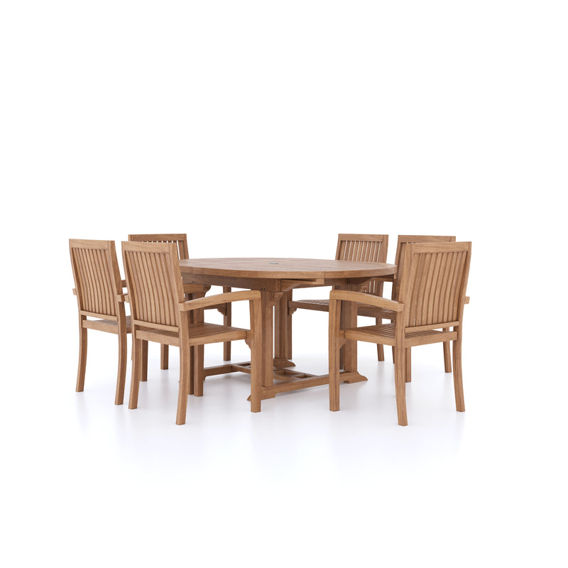 Teak 4cm Top Round To Oval 120-170cm Extending Table (6 Henley Stackin