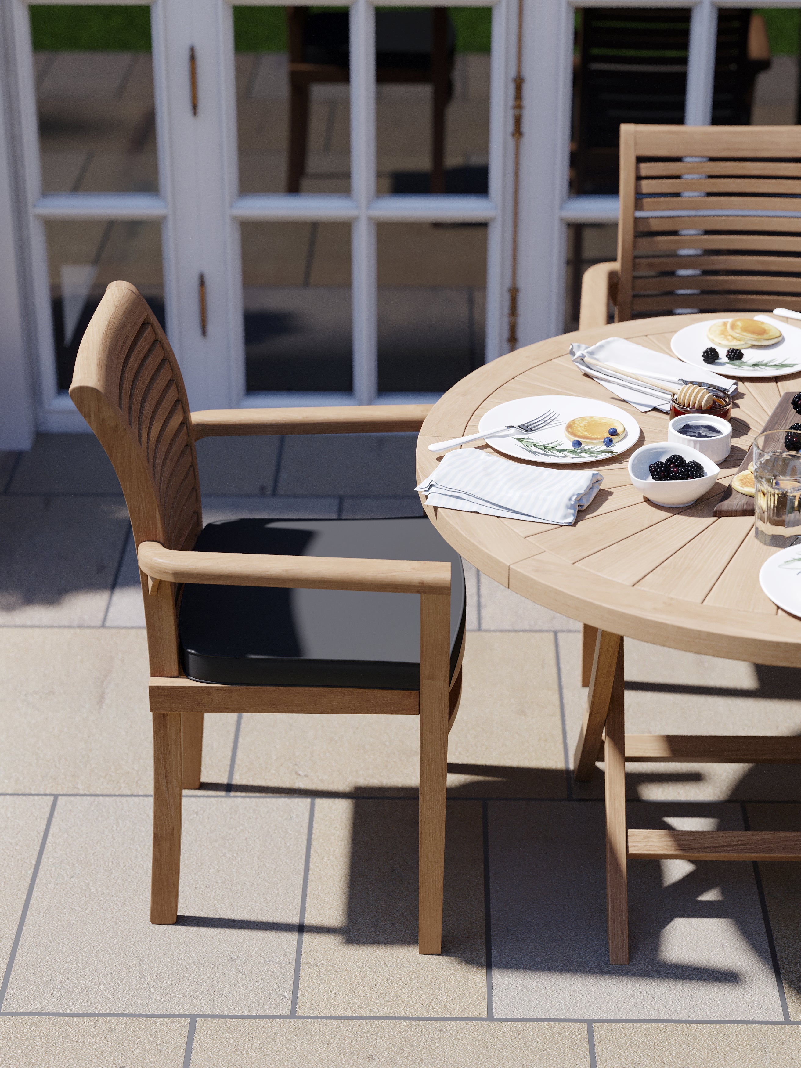 Teak Set 120cm Sunshine Round Folding Table with 4 Oxford Stacking Cha