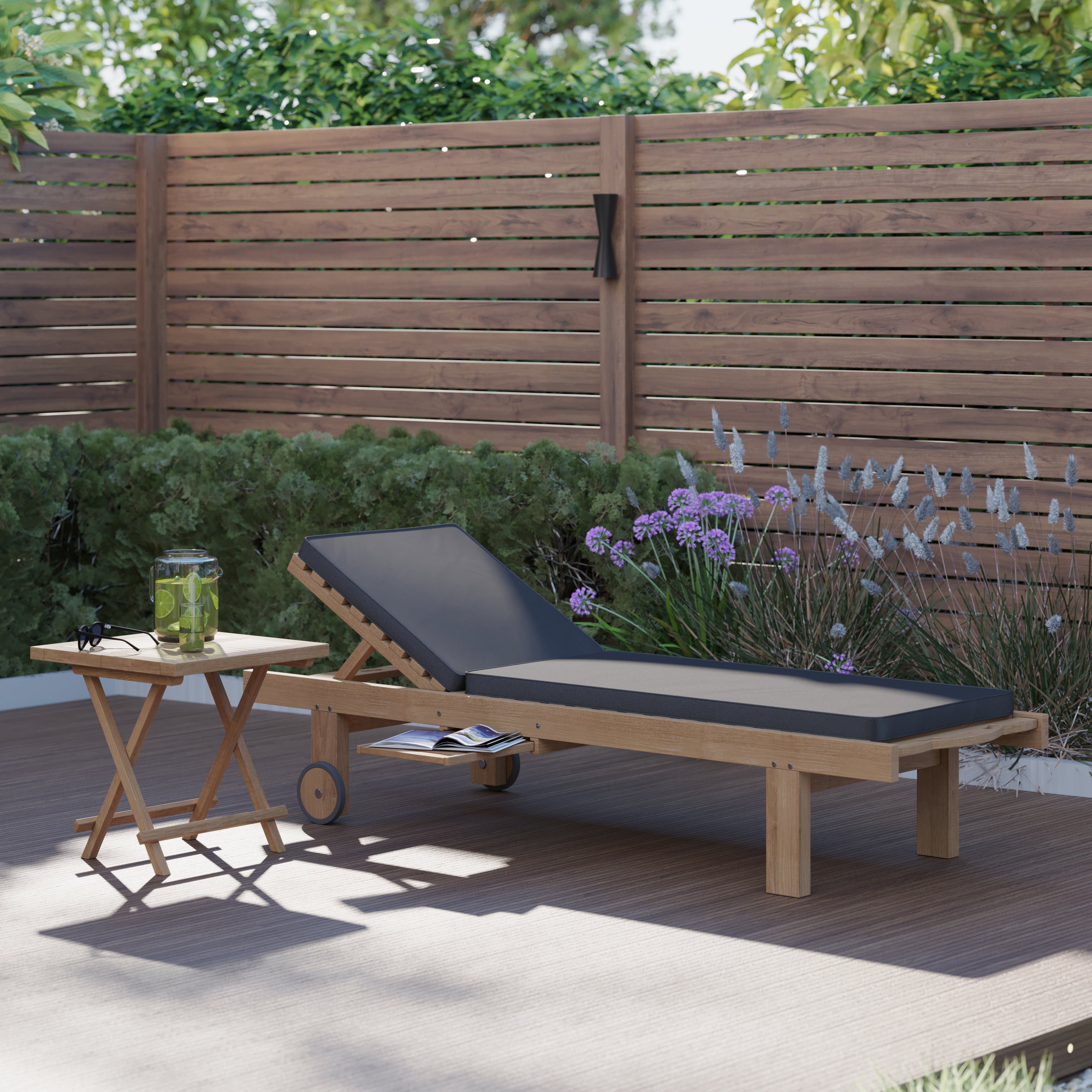 Teak Reclining Sun Lounger (Leg Lift) with Free Cushions (Price for 1)